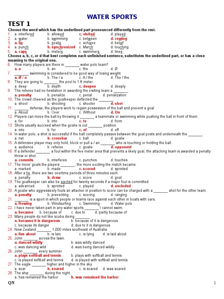 12cb Unit12 - 3 Test | PDF | Scuba Diving | Water Sports