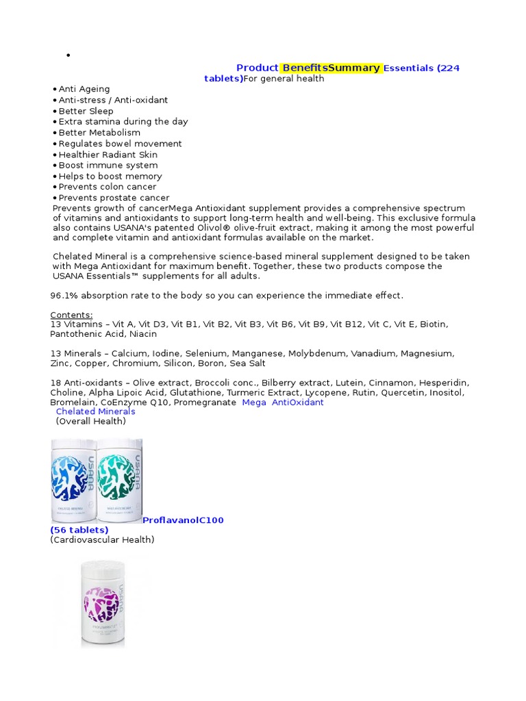 Usana | PDF | Vitamin C | Omega 3 Fatty Acid