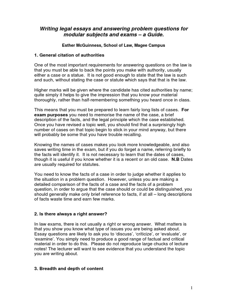 Writing Legal Exam Answers Guide | PDF | Essays | Question