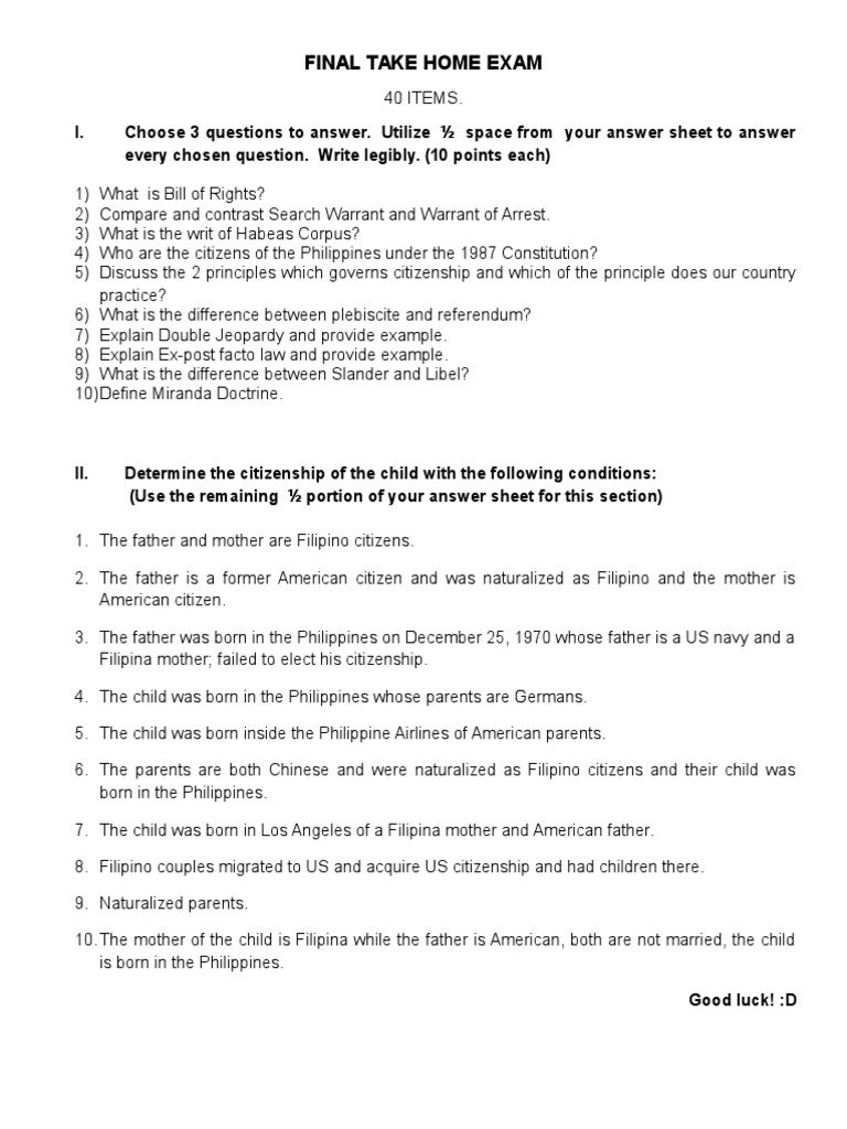 Final Take Home Exam | PDF