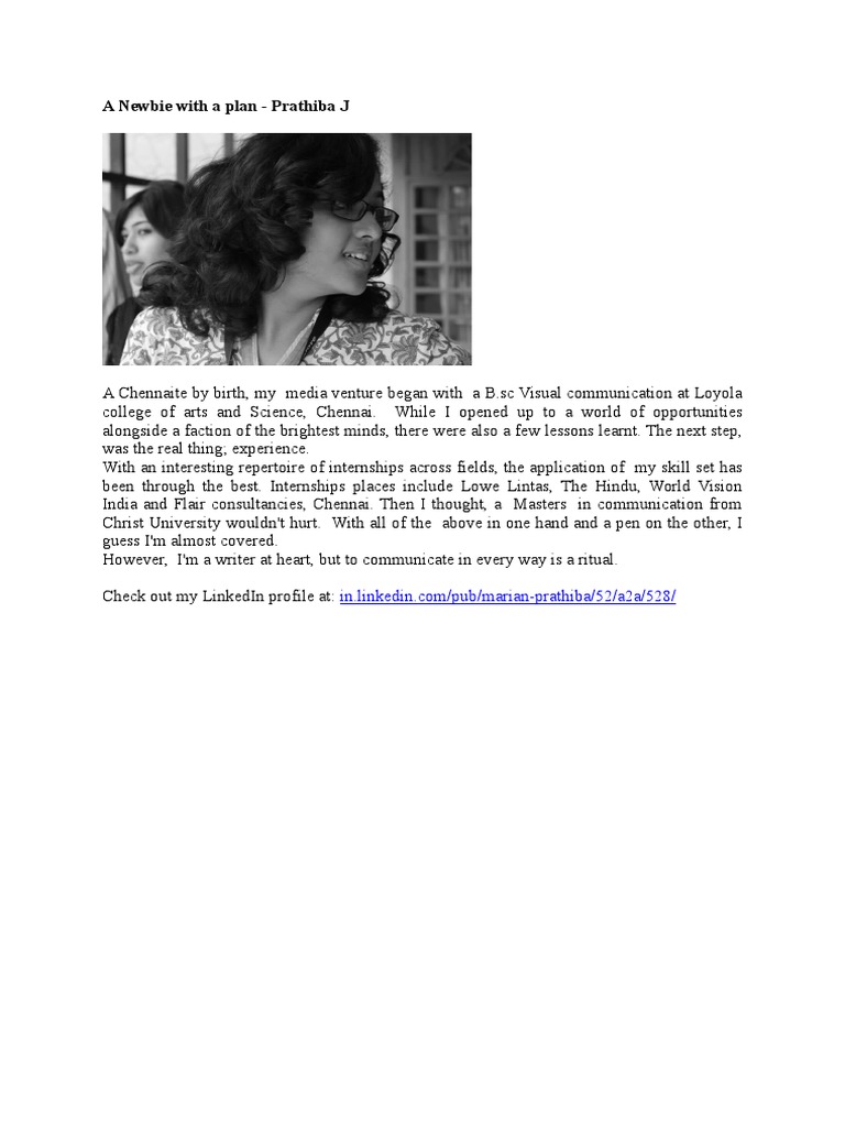 A Newbie With A Plan - Prathiba J | PDF