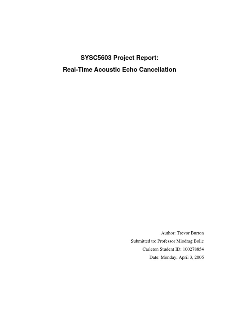 SYSC5603 Project Report: Real-Time Acoustic Echo Cancellation | PDF | Signal Processing ...