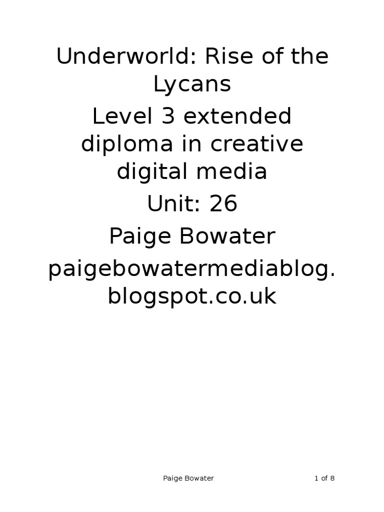 Underworld Script | PDF | Underworld (Film Series) | Leisure