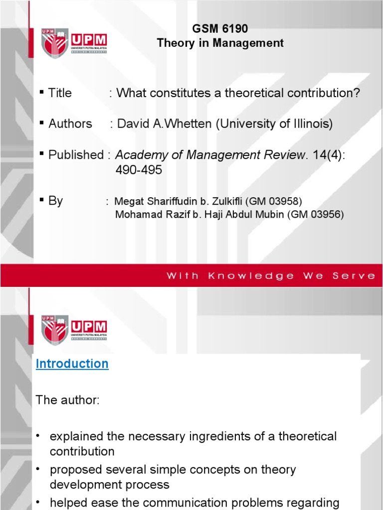 What Constitutes A Theoretical Contribution by David A Whetten Summary ...