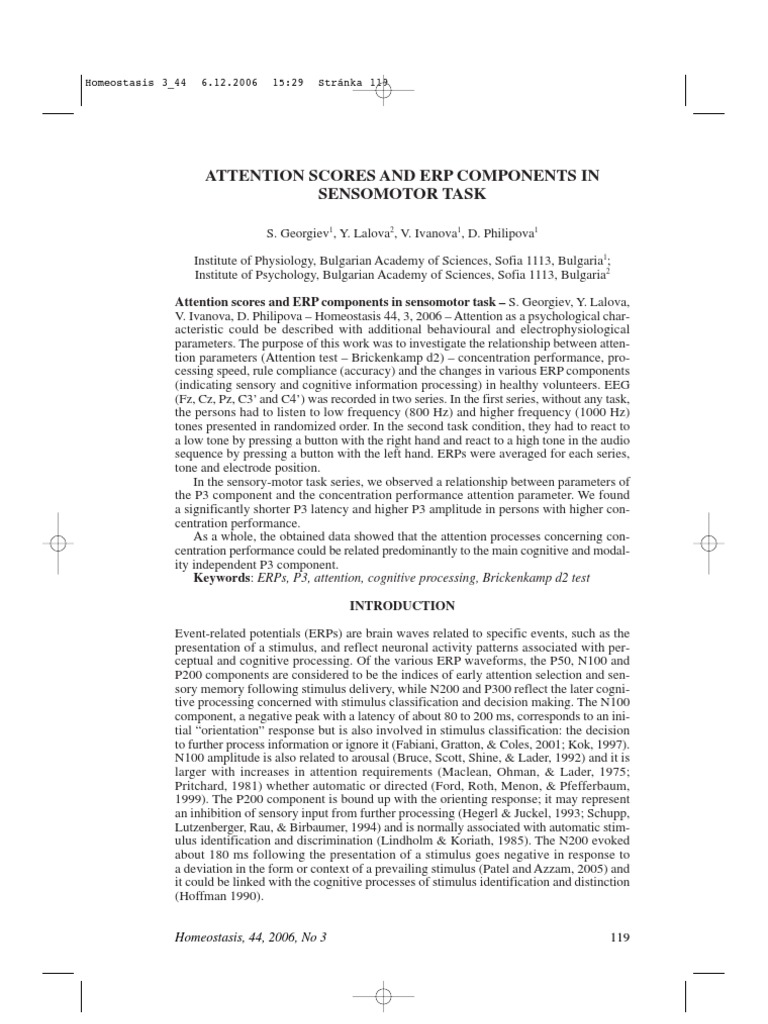 Attention Scores and Erp Components in Sensomotor Task | PDF | Event ...