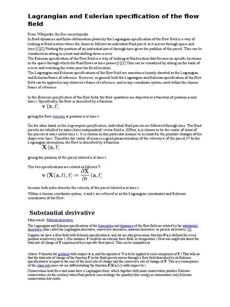 Lagrangian & Eularian Frames Description | PDF | Dynamics (Mechanics) | Motion (Physics)