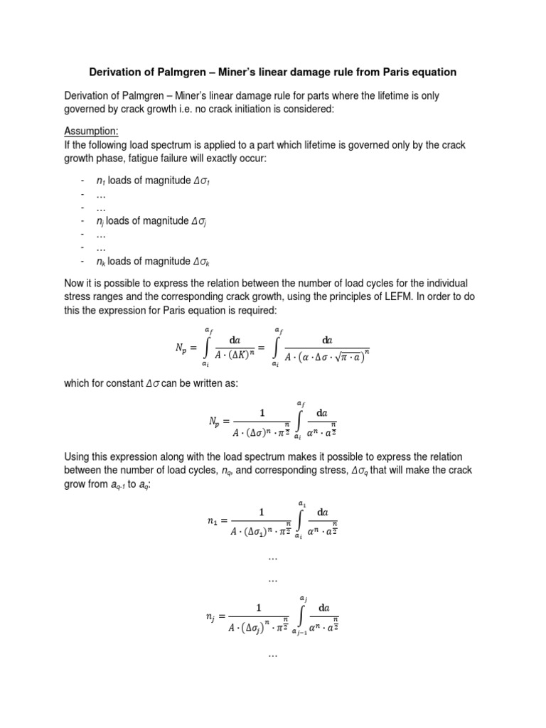 Palmgren-Miner From Paris Equation | PDF | Fatigue (Material) | Applied ...