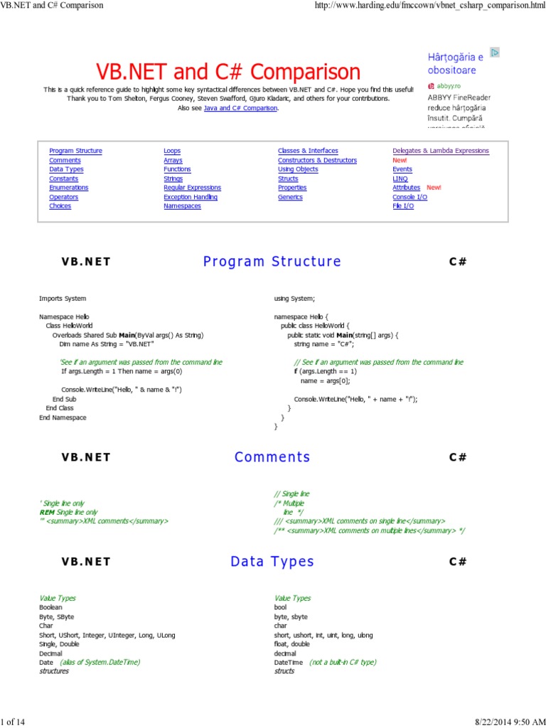 And C# Comparison | PDF | C Sharp (Programming Language) | Constructor ...