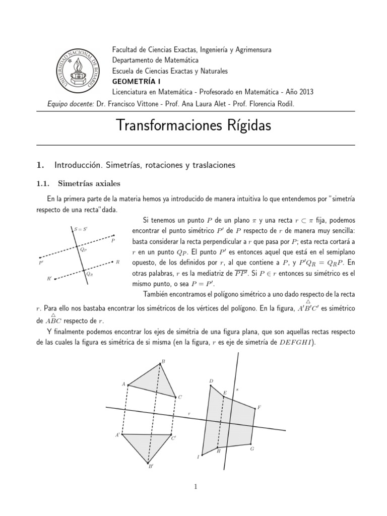 Transformaciones Rigidas. UNR | Función (Matemáticas) | Vector Euclidiano