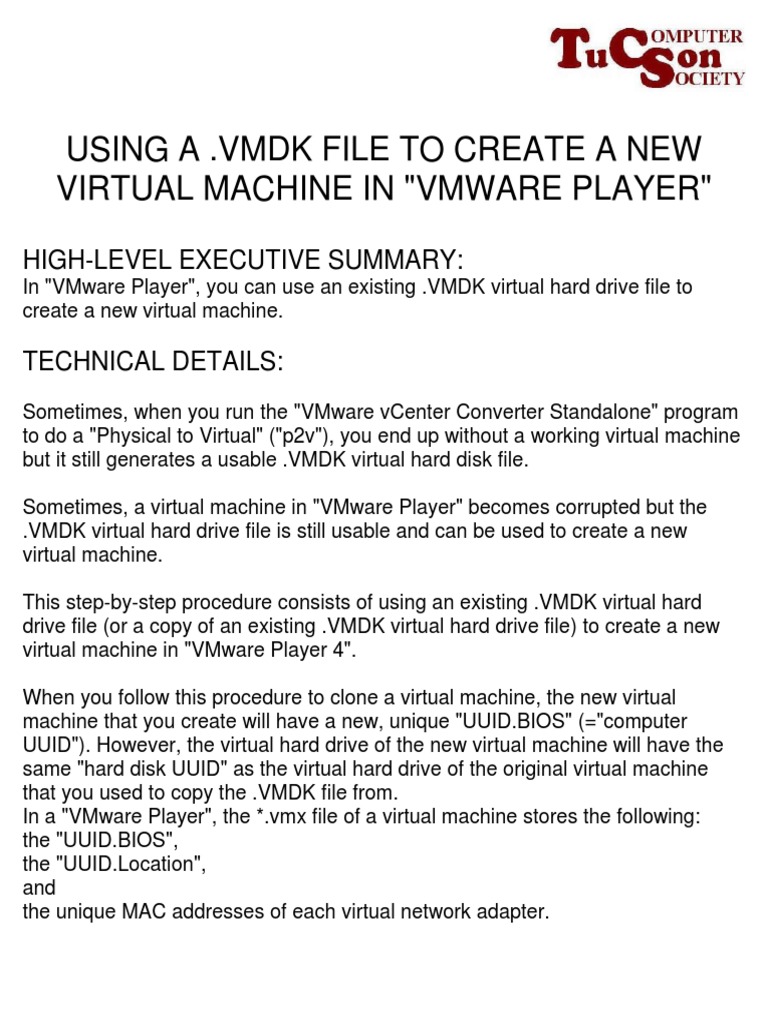 Using Vmdk File To Create A Vm In Vmwareplayer Windows Pdf Microsoft Software Computer File