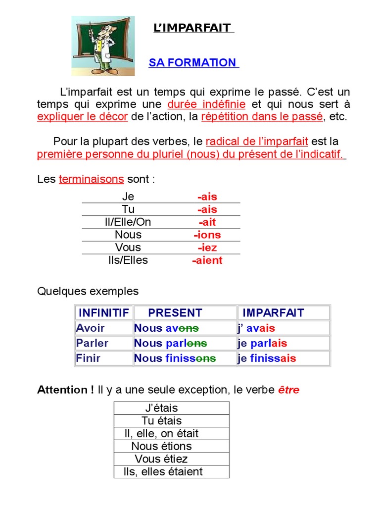 l'Imparfait- Explication Et Exercice | Linguistique | Mécanique du langage