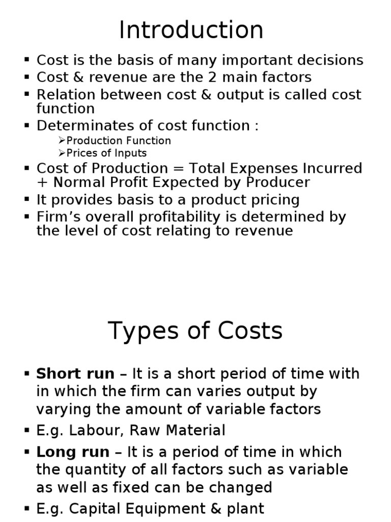 Cost Vs Production in Short and Long Run | PDF | Long Run And Short Run ...