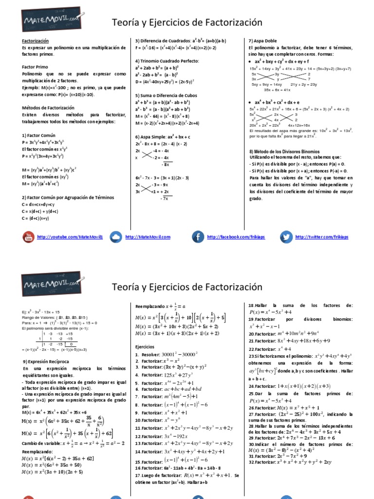 Teoría Y Práctica De Factorización Pdf Factorización álgebra Abstracta