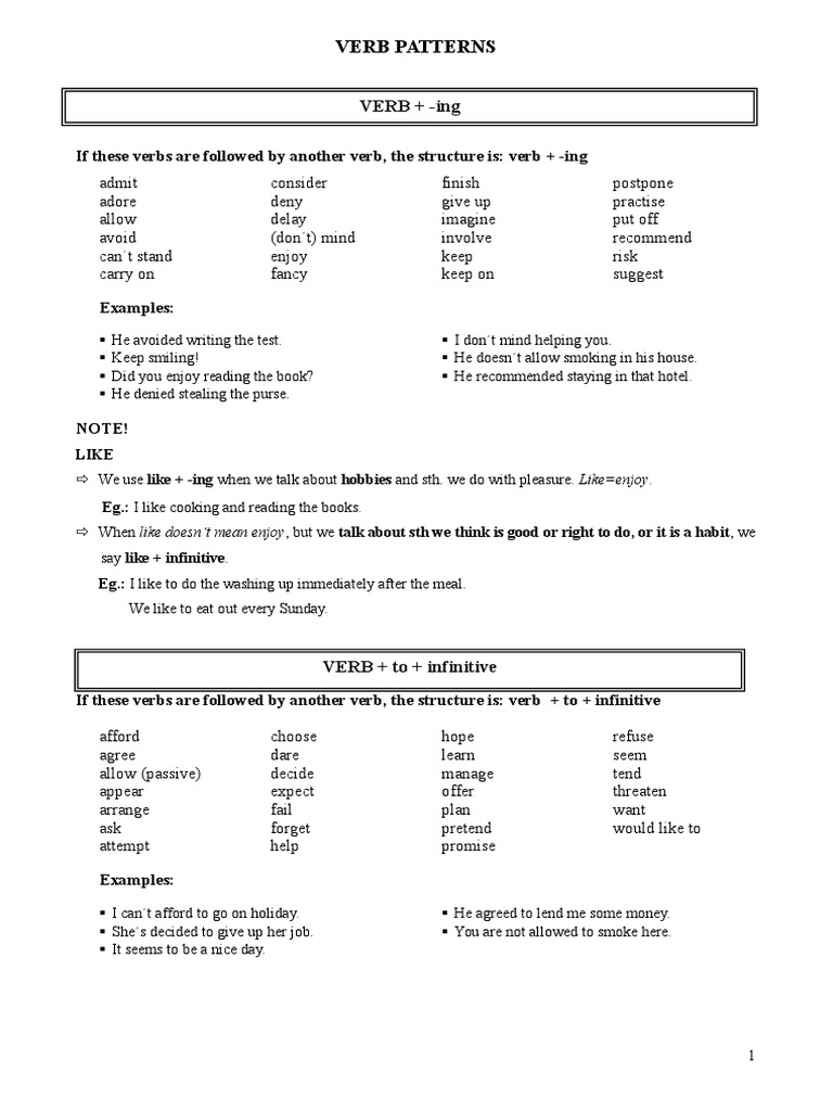 Verb Patterns | Download Free PDF | Verb