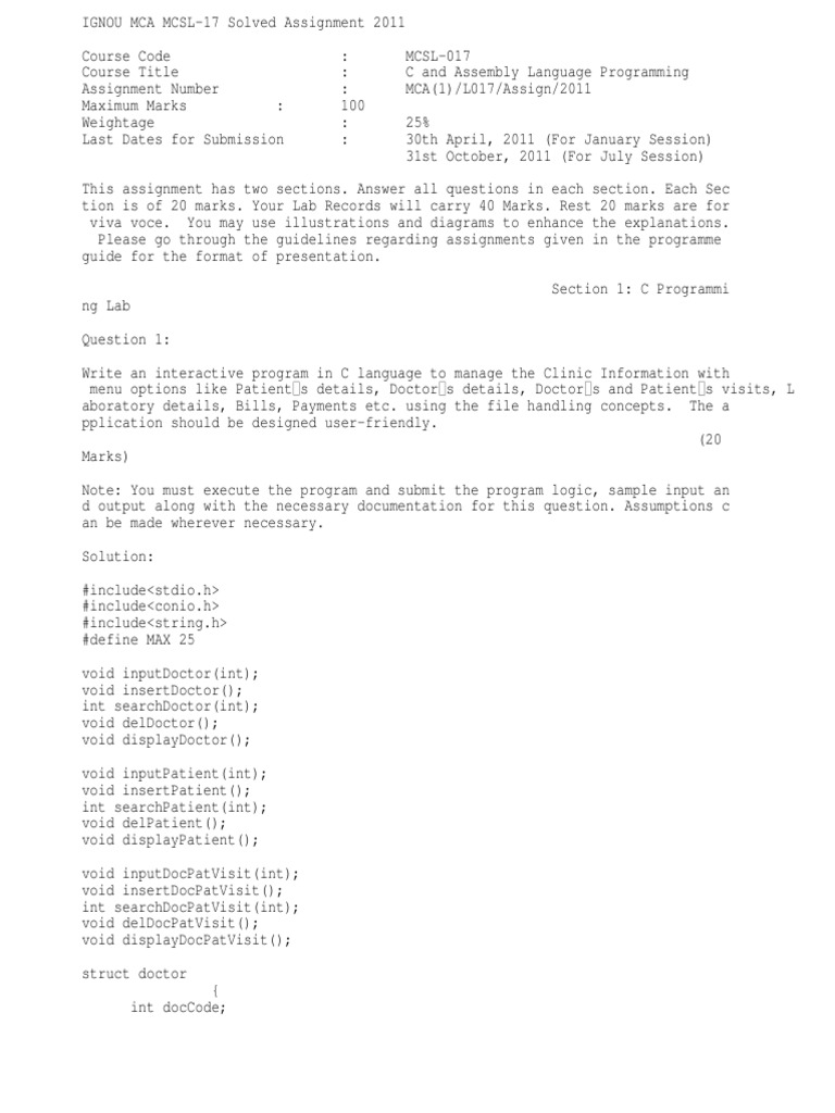 Ignou Mca Solved Assignments | PDF | C (Programming Language ...