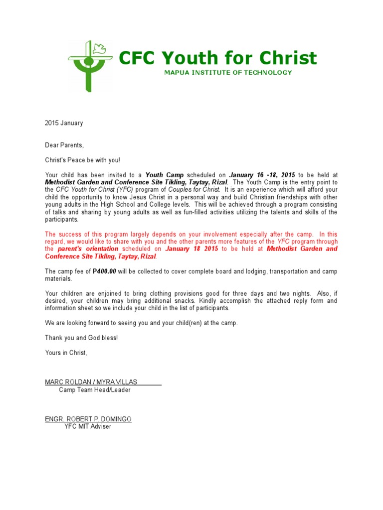 YFC Letter | PDF | Religion And Belief