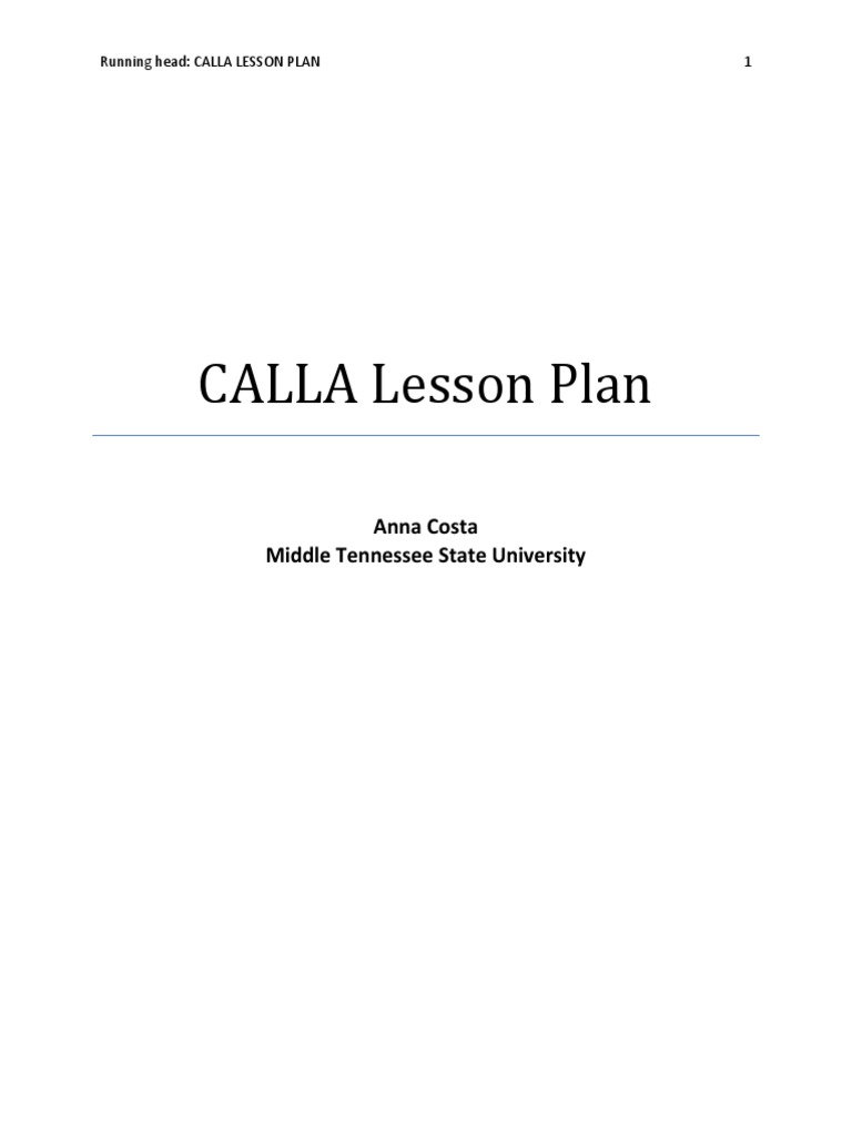 Sample Lesson Plan 1 CALLA | Download Free PDF | Metacognition | Whales