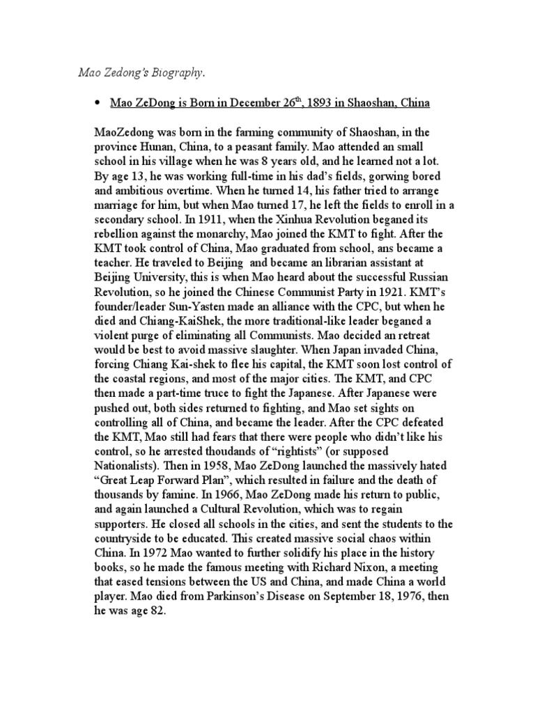 Mao Zedong: Revolutionary Leader | PDF