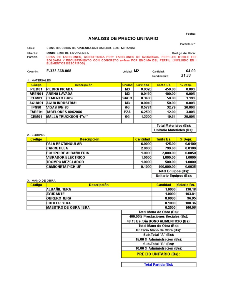 Base en Excel para Elaborar Apu | PDF