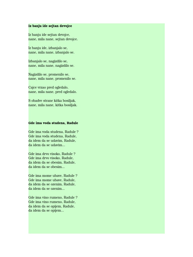 Stare Srpske Narodne Pesme | PDF