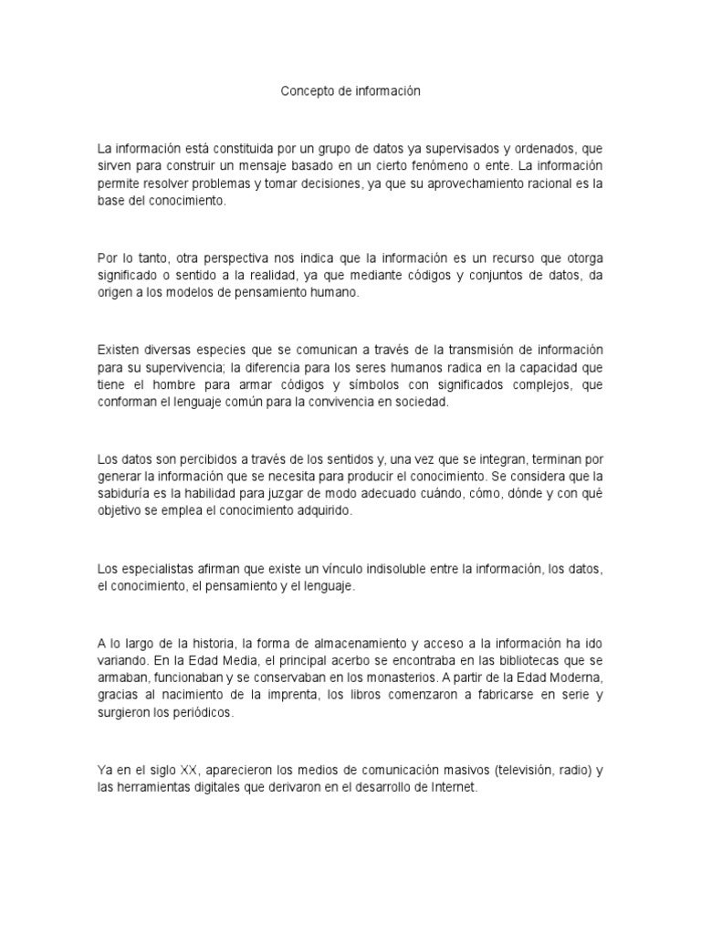 Definición y Concepto de Información | PDF | Información | Toma de ...