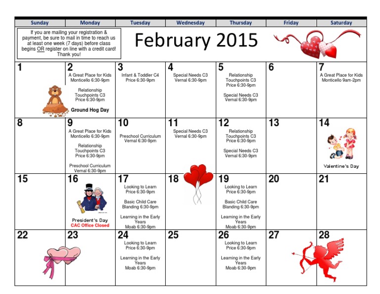 February 2015 Child Care Classes Schedule | PDF