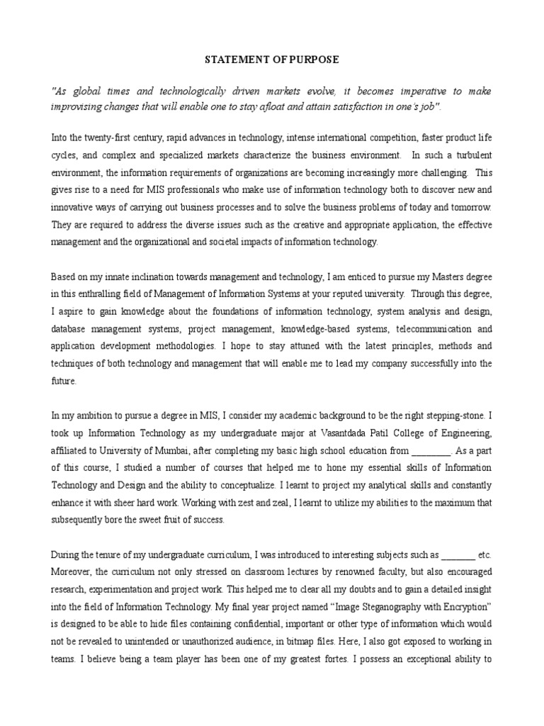 Sample Mis Sop | System | Academic Degree