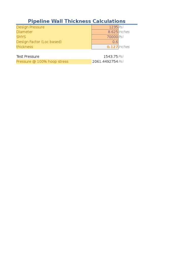 Pipeline Wall Thickness Calculation Sheet | PDF