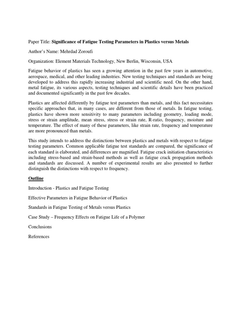 Plastics Fatigue | PDF | Fatigue (Material) | Deformation (Engineering)