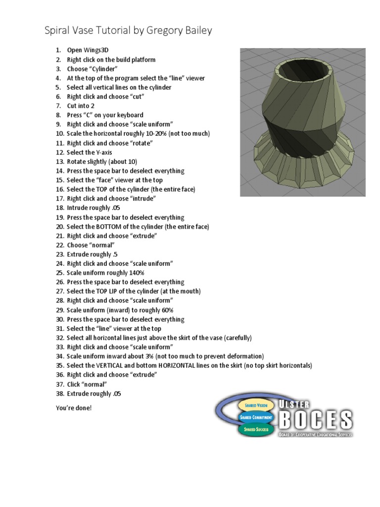 Spiral Vase Design in Wings3D Guide | PDF