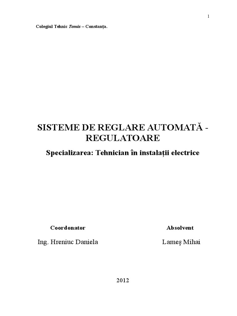 Proiect Atestat-Regulatoare!!! | PDF