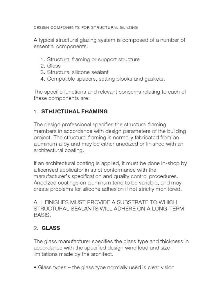 Design Components For Structural Glazing | PDF | Silicone | Bending