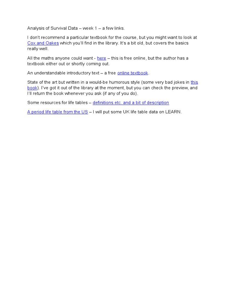 Survival Data Analysis Resources | PDF