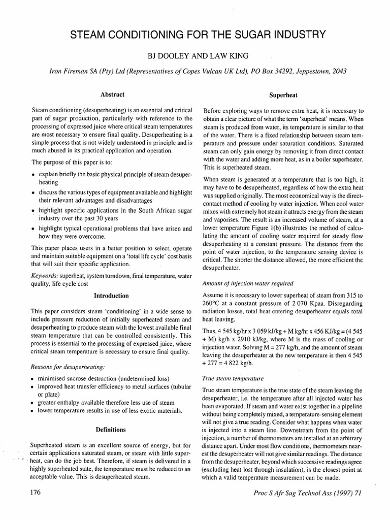 Steam Conditioning in Sugar Production | PDF | Water | Reynolds Number