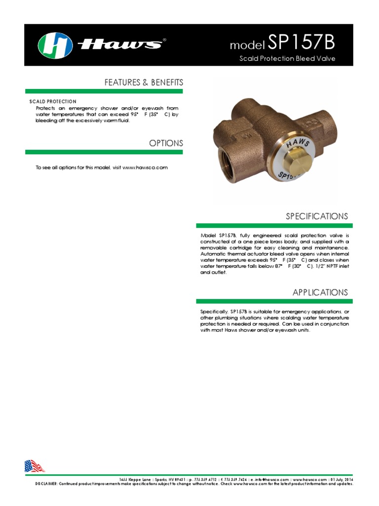 Scald Protection Valve SP157B Overview | PDF | Valve | Plumbing
