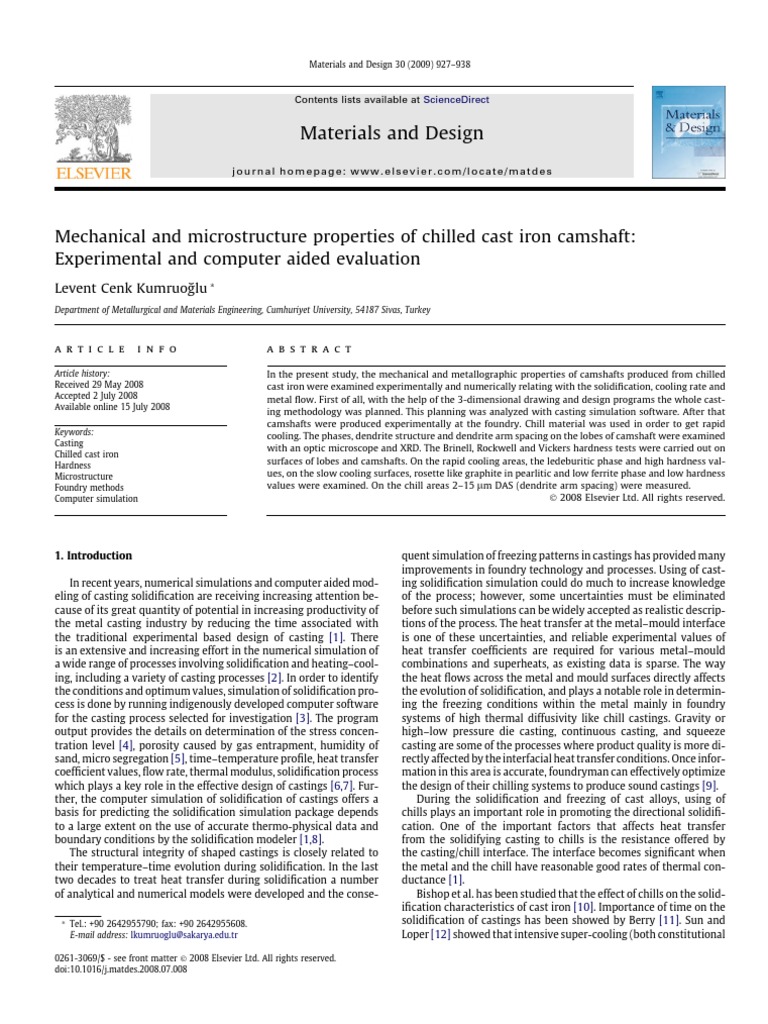 Mechanical and Microstructure Properties of Chilled Cast Iron Camshaft ...