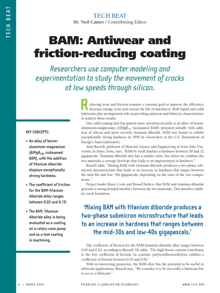 BAM - Antiwear and Friction-Reducing Coating | PDF | Titanium | Steel