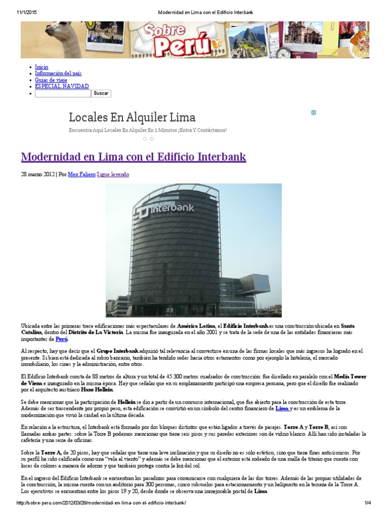Modernidad en Lima Con El Edificio Interbank | PDF | Torre | Lima