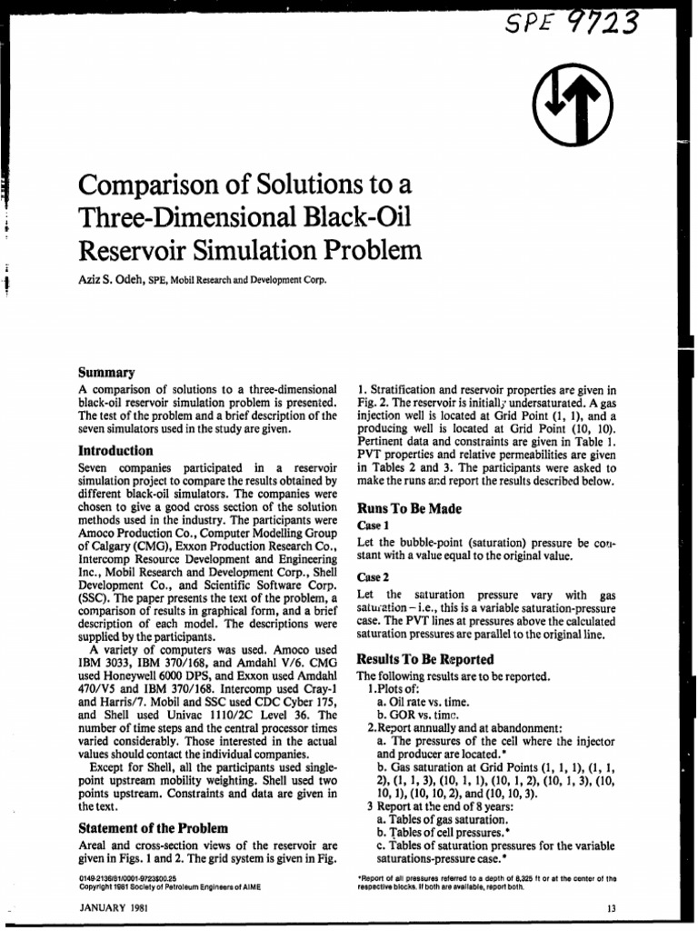 SPE Paper by A. S. Odeh For Exercise 3 | PDF | Petroleum Reservoir ...