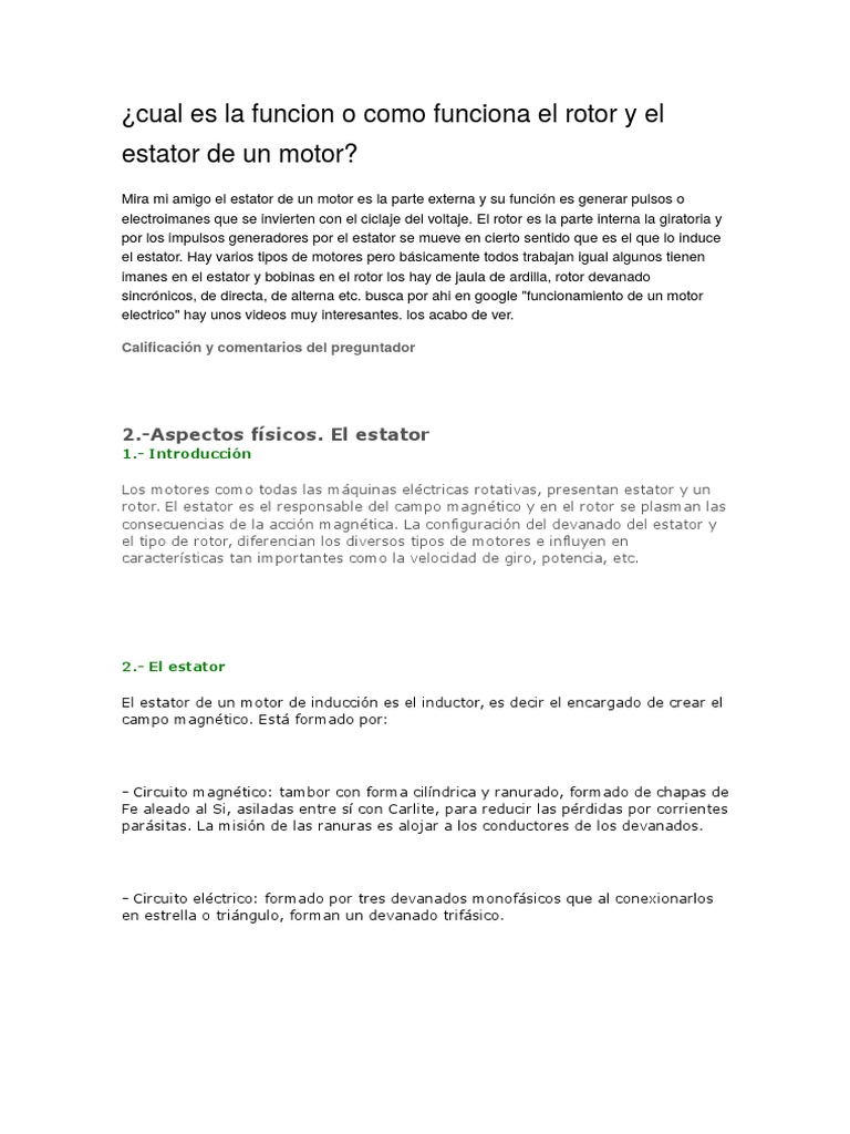 Cual Es La Funcion o Como Funciona El Rotor y El Estator de Un Motor ...
