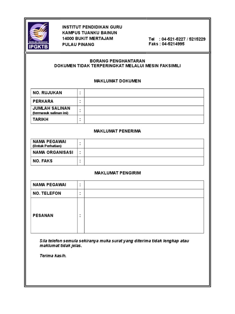 Contoh Borang Faks | PDF