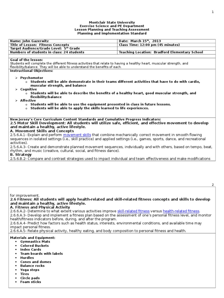 Fitness Health Lesson Plan | PDF | Physical Fitness | Lesson Plan