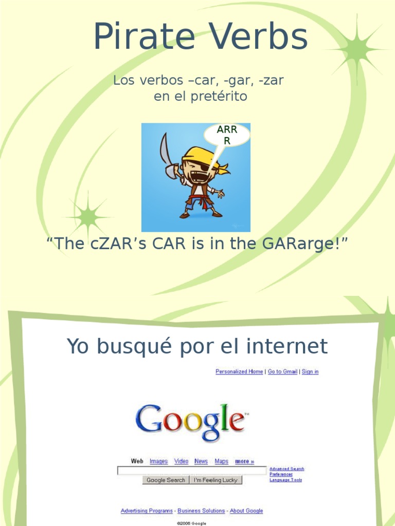Pirate Verbs Spanishcargarzarverbsinpreterittense | PDF | Ocio ...