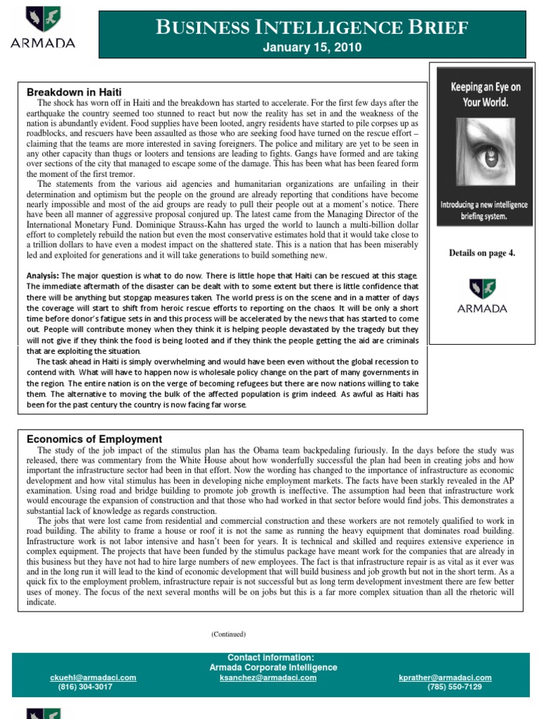 Business Intelligence Brief | PDF | Recession | Employment