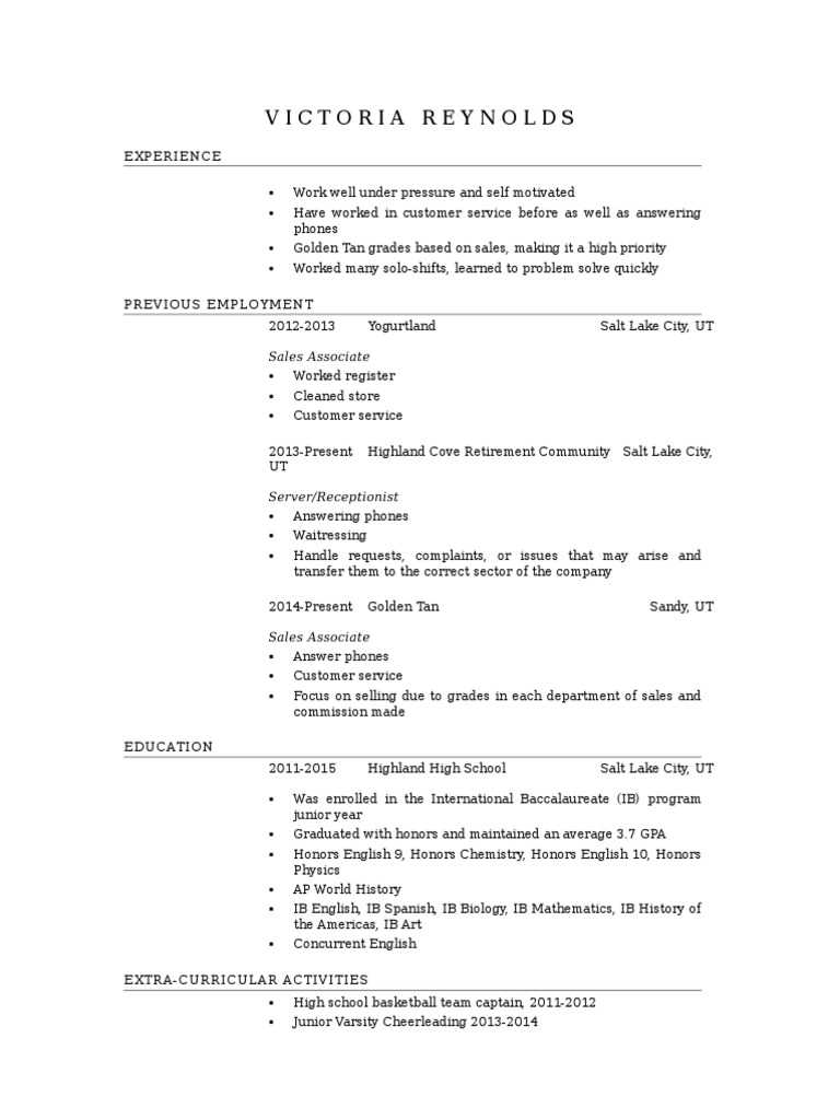 Victoria Reynolds Resume | PDF | Career & Growth