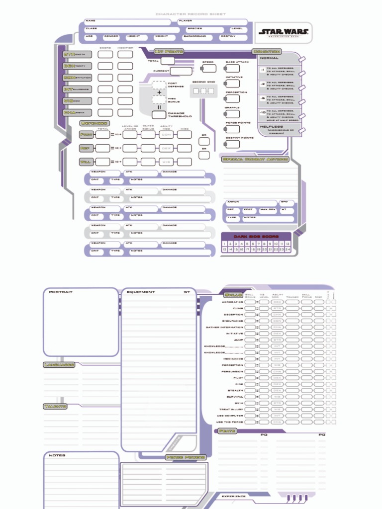 Star Wars Saga Edition Character Sheet | PDF