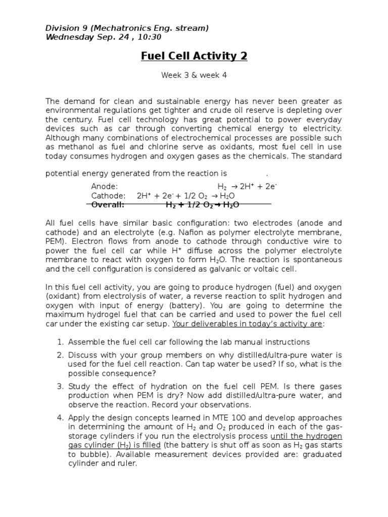 Mechatronics Fuel Cell Lab Guide | PDF | Fuel Cell | Battery (Electricity)