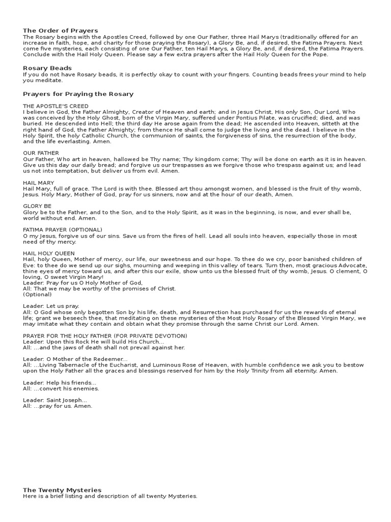 The Order of Prayers | Rosary | Lord's Prayer