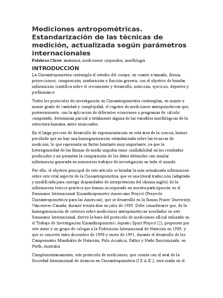 Mediciones antropométricas | PDF | Mano | Rodilla