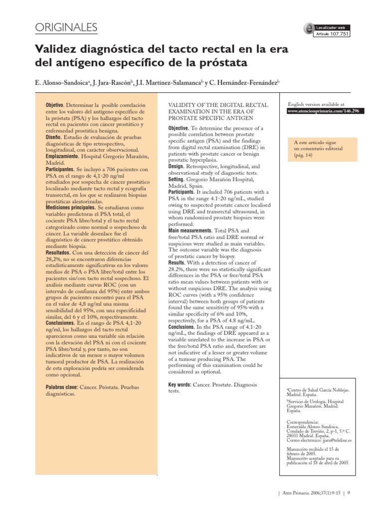 Tacto rectal y PSA | Antígeno prostático específico | Cáncer de próstata